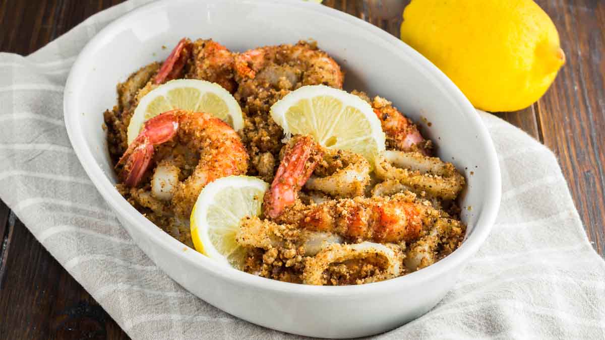 Calamars et crevettes gratinés au citron riches en saveur